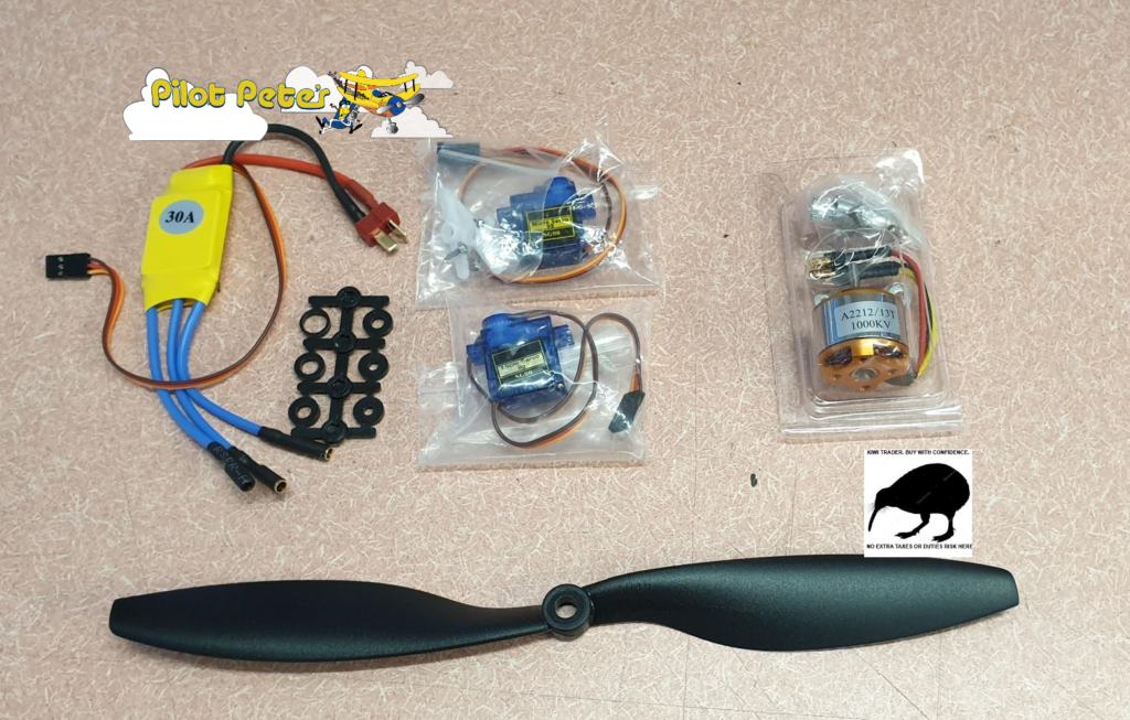 1000kv Motor, ESC, propeller, 2 x servo combo. All connectors fitted ...
